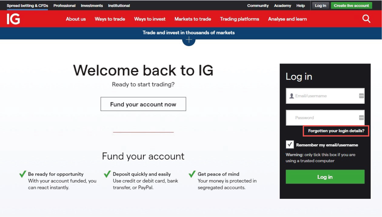 How do I reset or change my password? - IG UK